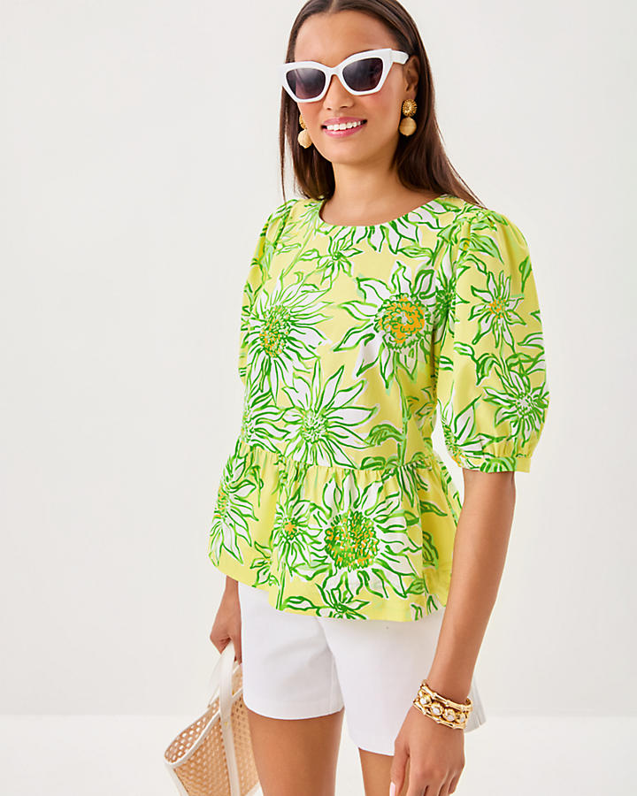 (取寄) リリー ピュリッツァー レディース ショート スリーブ トップ Lilly Pulitzer women Hisli Short Sleeve Top Limoncello Sunbelievable Lilly Pulitzer Hisli Short Sleeve Top - Limoncello Sunbelievable